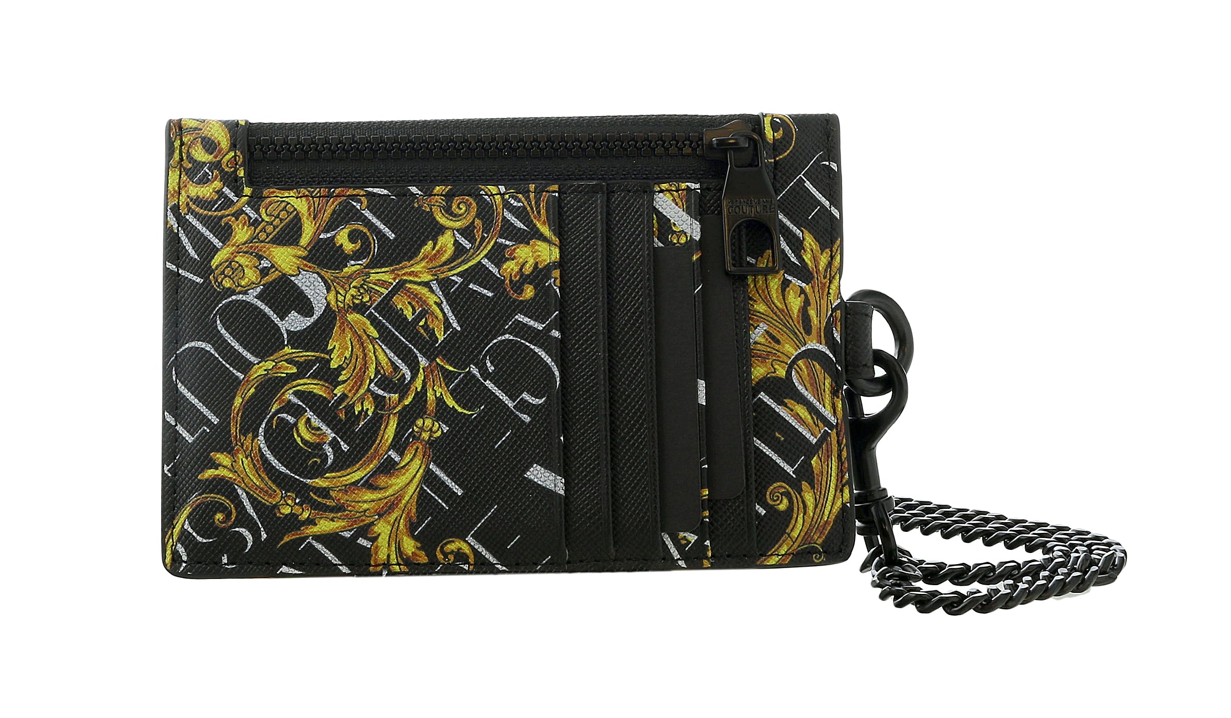 Versace Jeans Couture Black Gold Leather Baroque Brush Pattern Lanyard ...