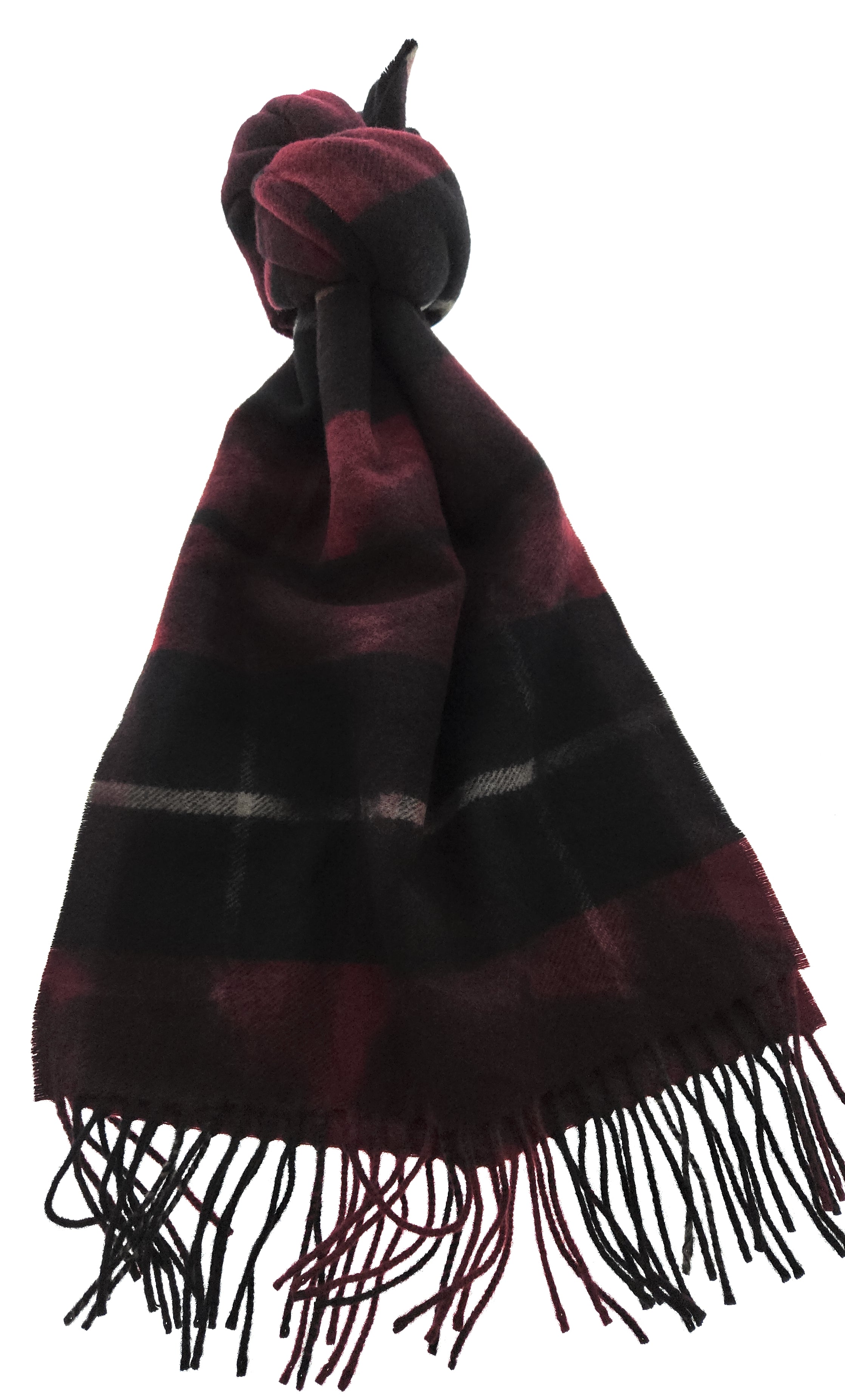 Lanvin 100% Wool Scarf – Plaid Burgundy and Black, Fringed Winter Wrap ...