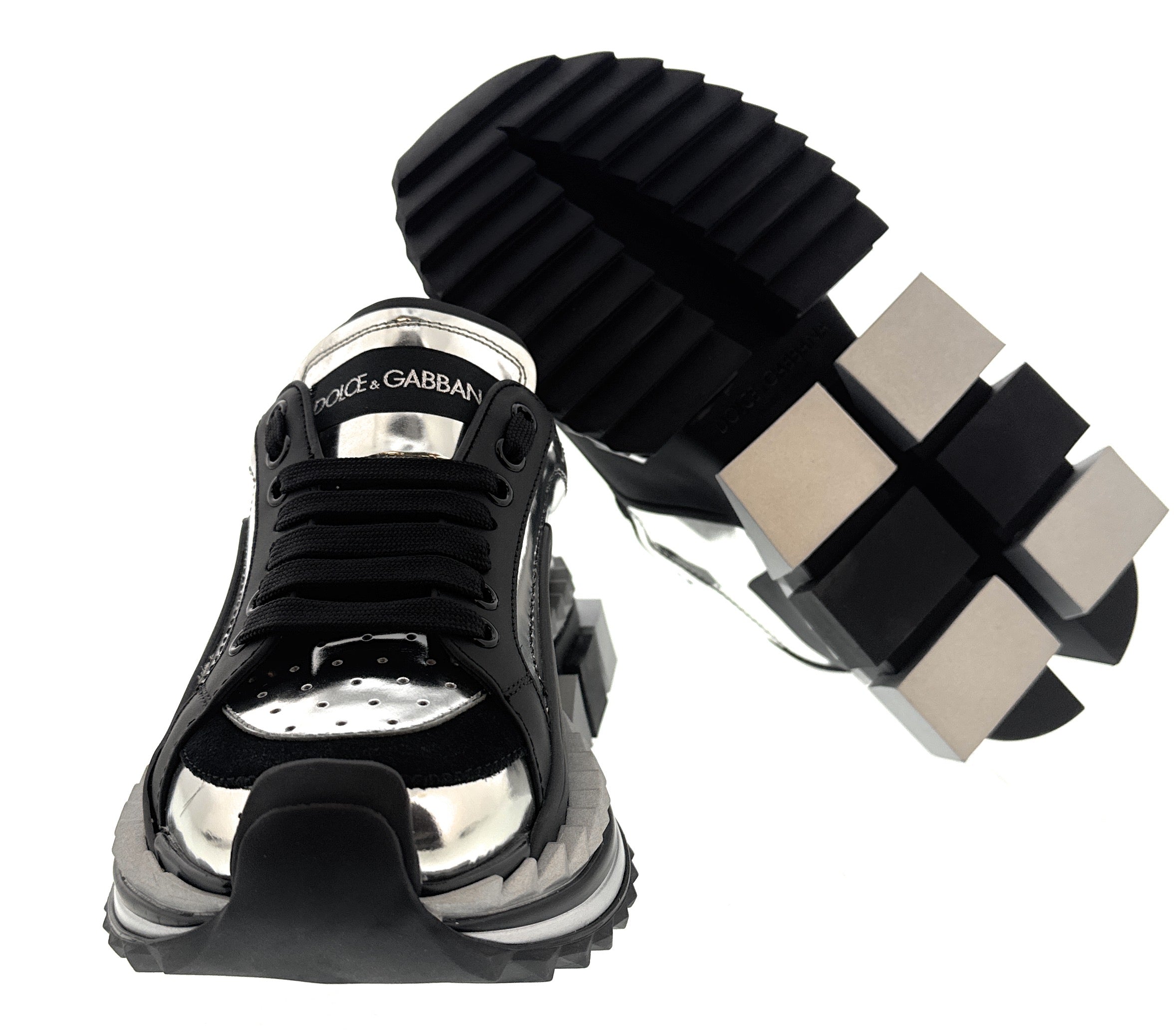 Dolce & Gabbana Daymaster Metallic Silver Chunky Sneakers Black White ...
