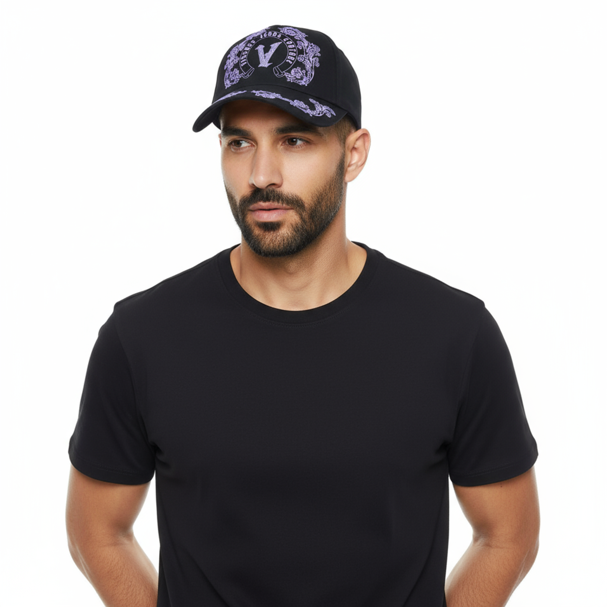 Versace Jeans Couture Black/Purple Embellished V Logo Baseball Cap ...