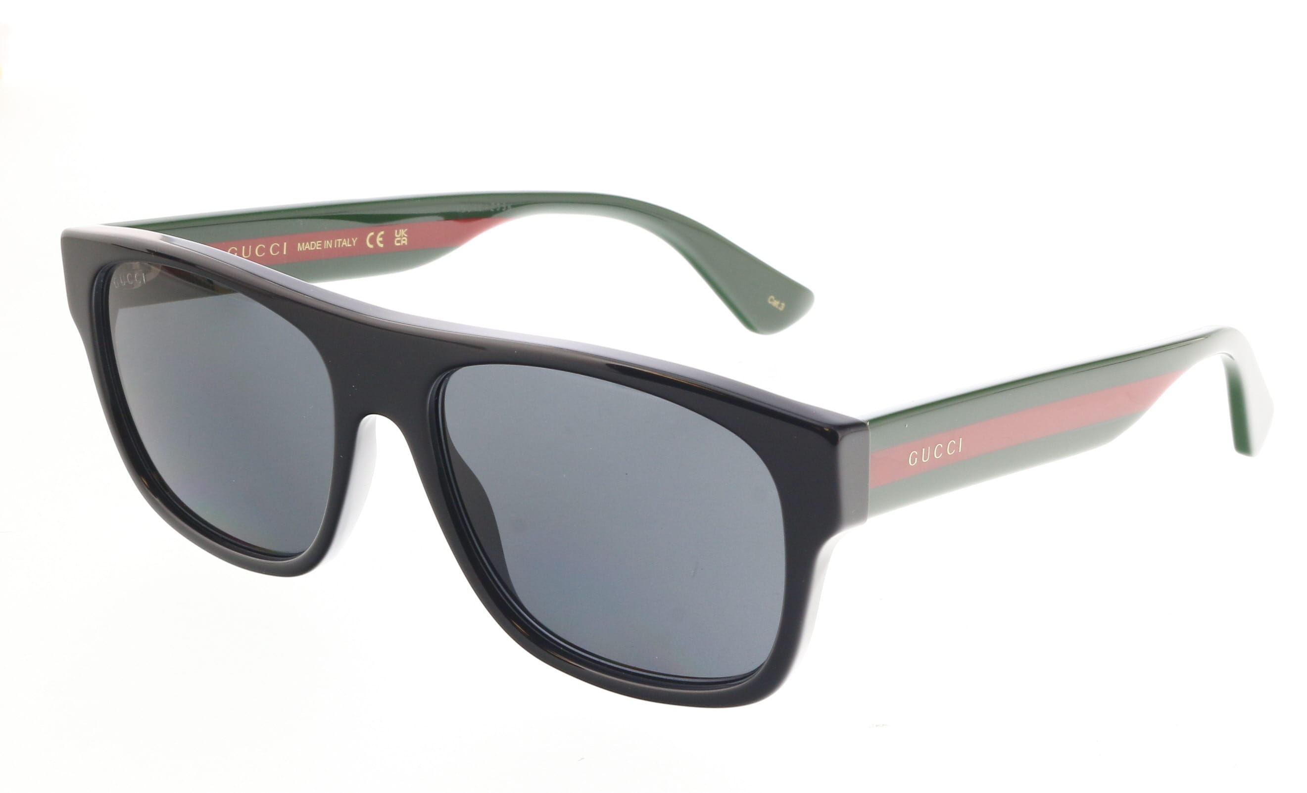 Gucci GG0341S-001 Sporty Black Square Sunglasses with Green-Red Stripe ...