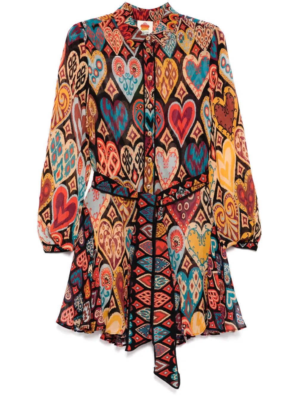 Farm Rio Women's Belted Mini Shirt Dress, Hearts Ikat Black – Bluefly