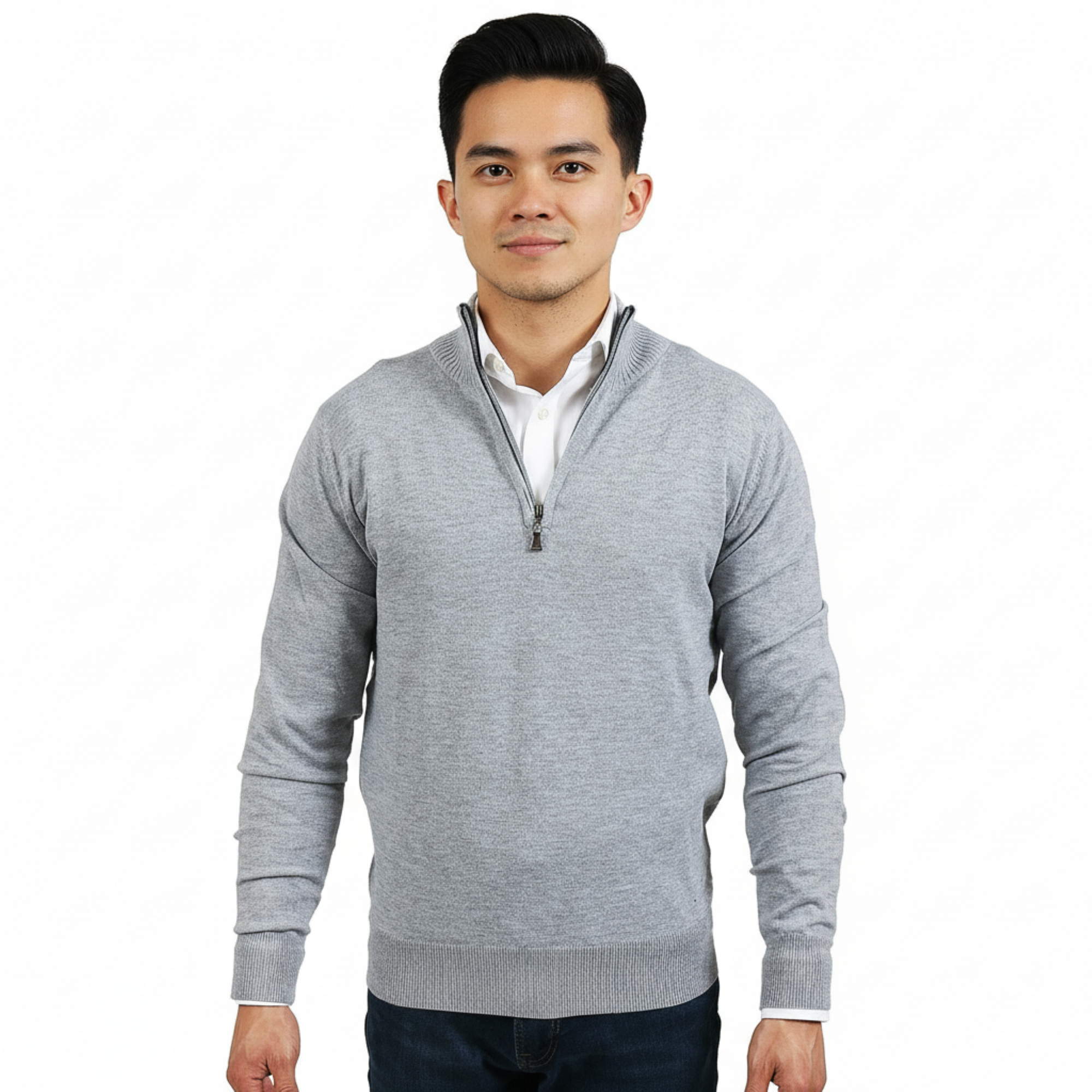 Real Cashmere Light Grey Half Zip Fine Cashmere Blend Mens Sweater ...