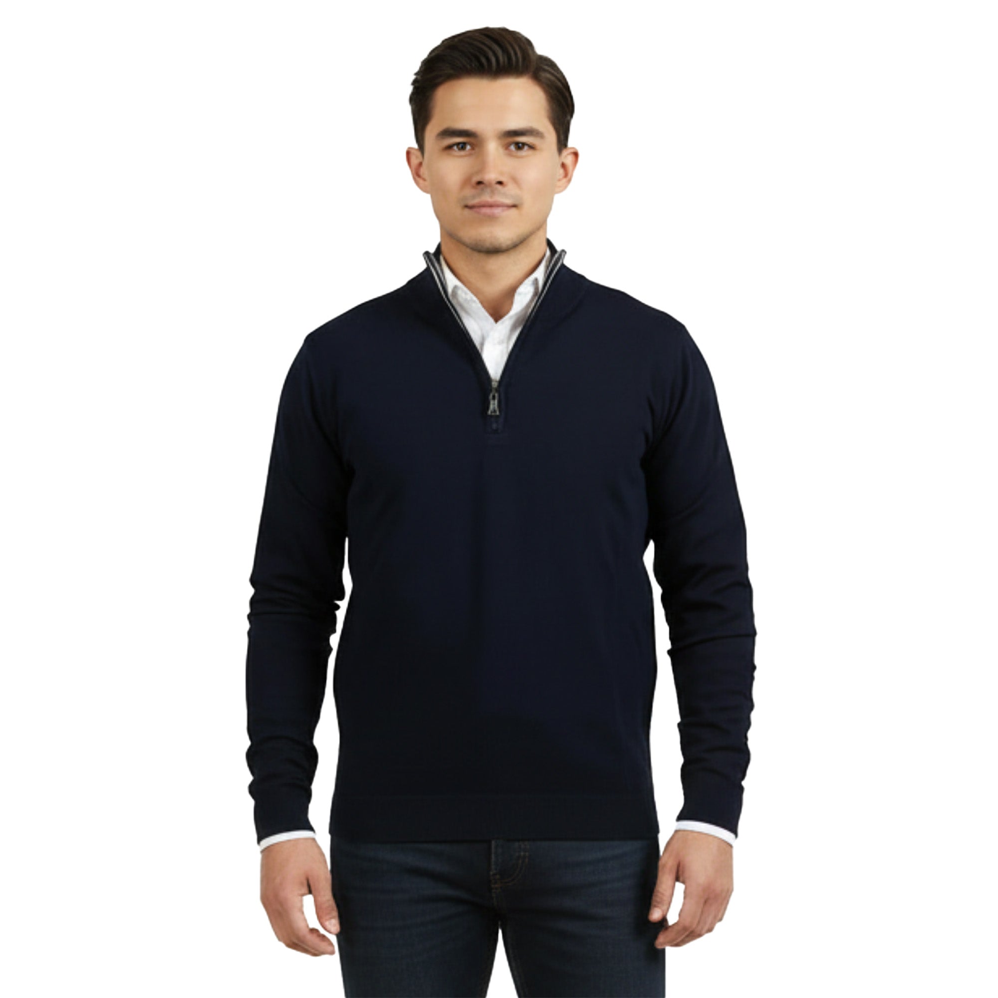 Real Cashmere Dark Blue Half Zip Fine Cashmere Blend Mens Sweater – Bluefly