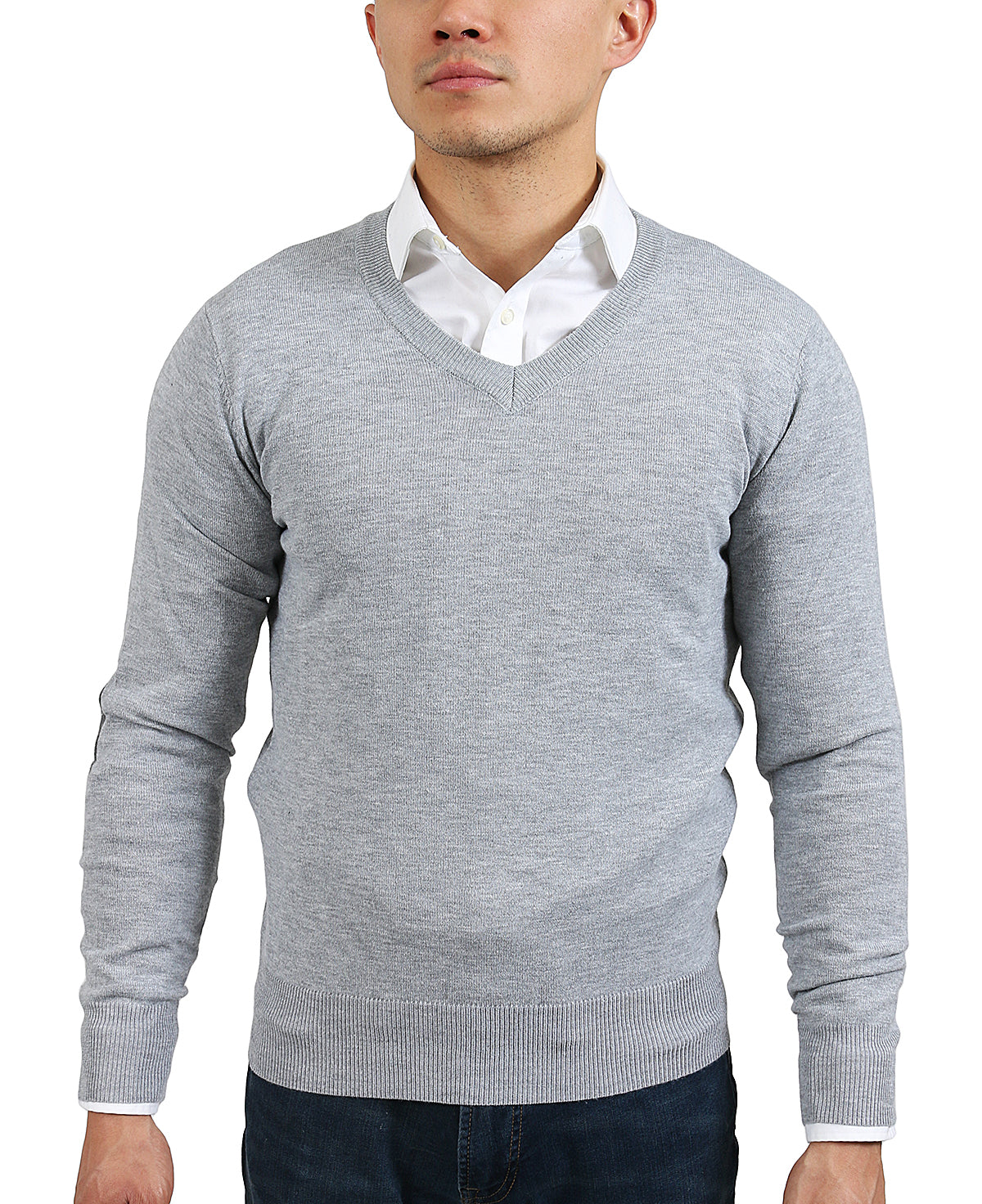 Real Cashmere Light Grey V-Neck Fine Cashmere Blend Mens Sweater – Bluefly