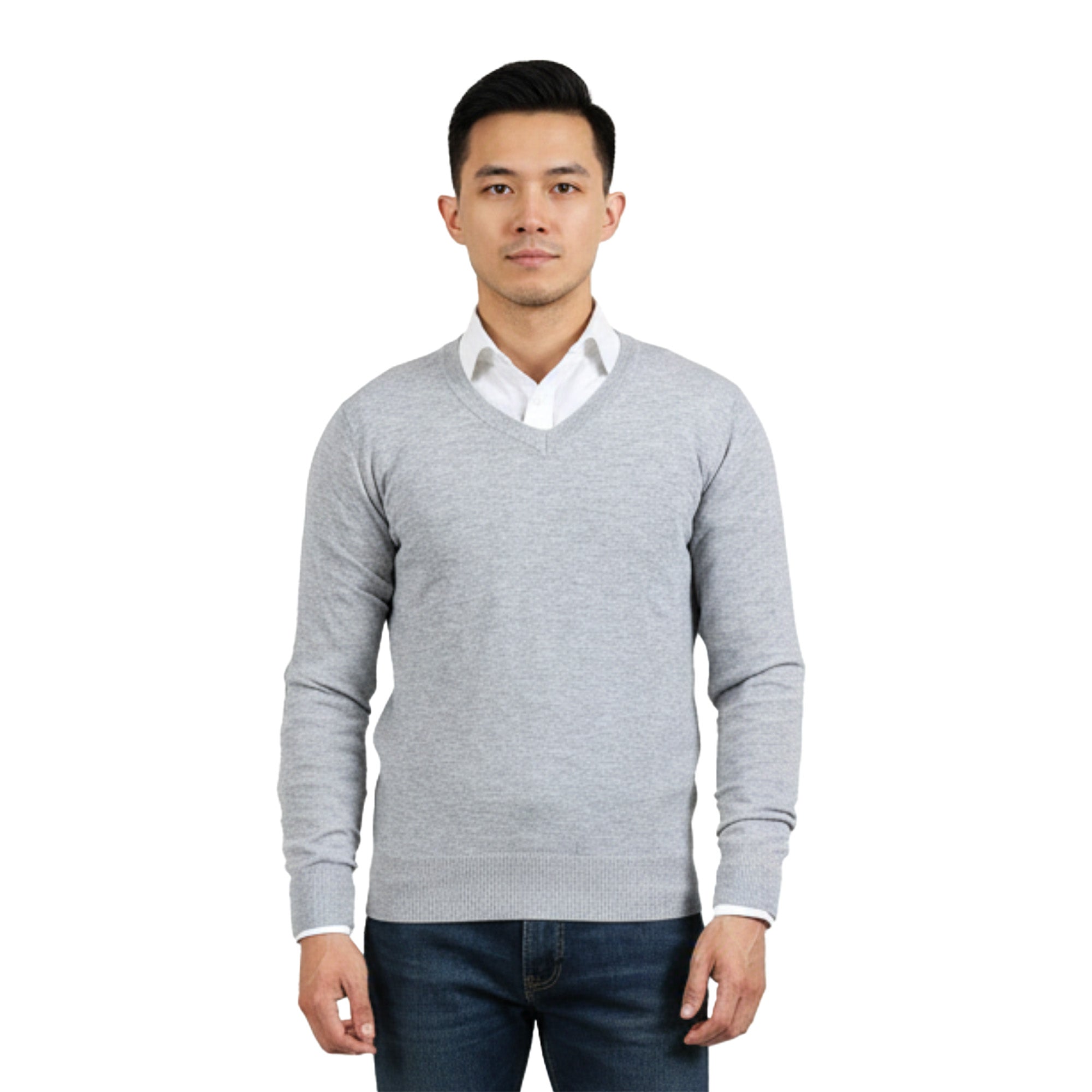 Real Cashmere Light Grey V-Neck Fine Cashmere Blend Mens Sweater – Bluefly