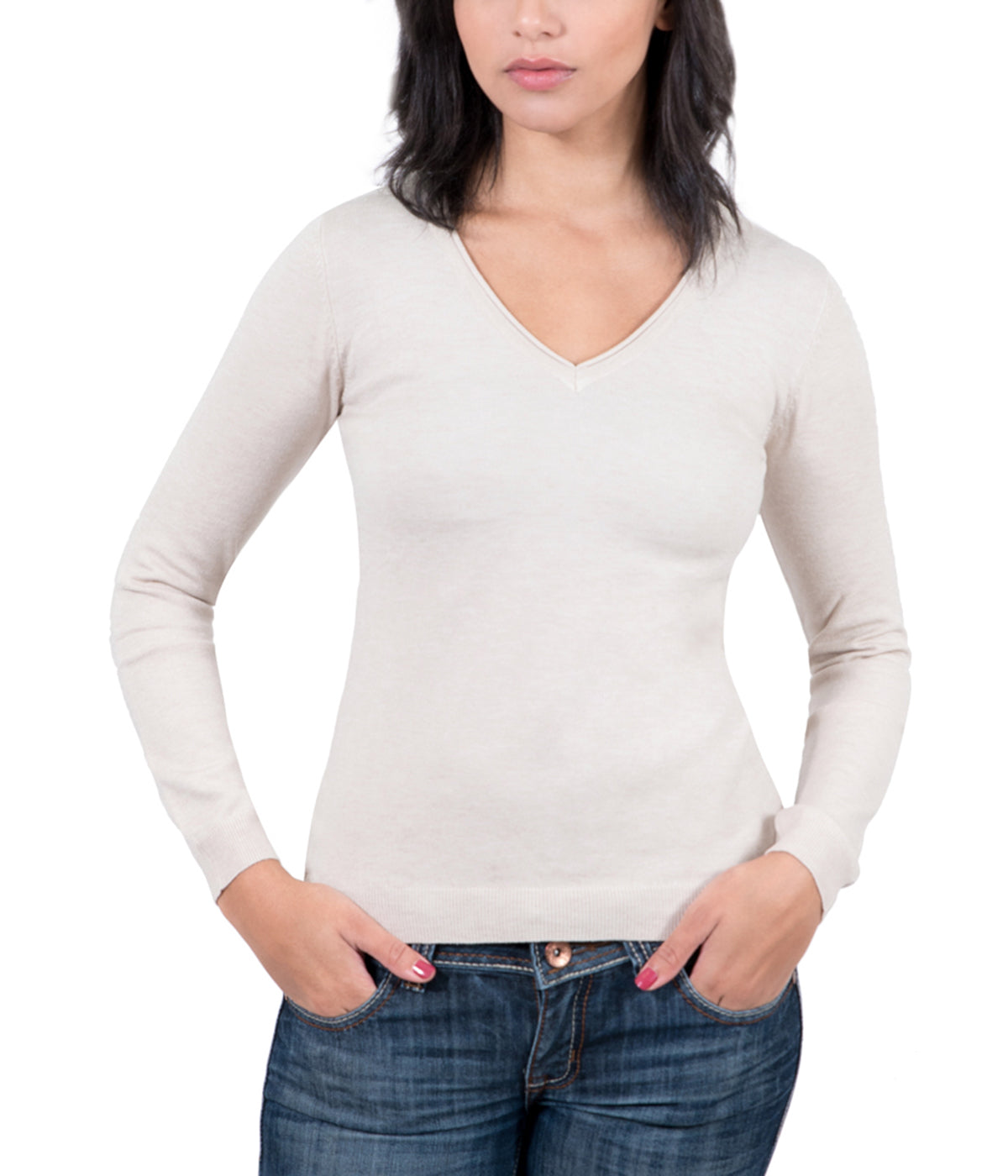 Real Cashmere Beige V-Neck Cashmere Blend WomensSweater – Bluefly