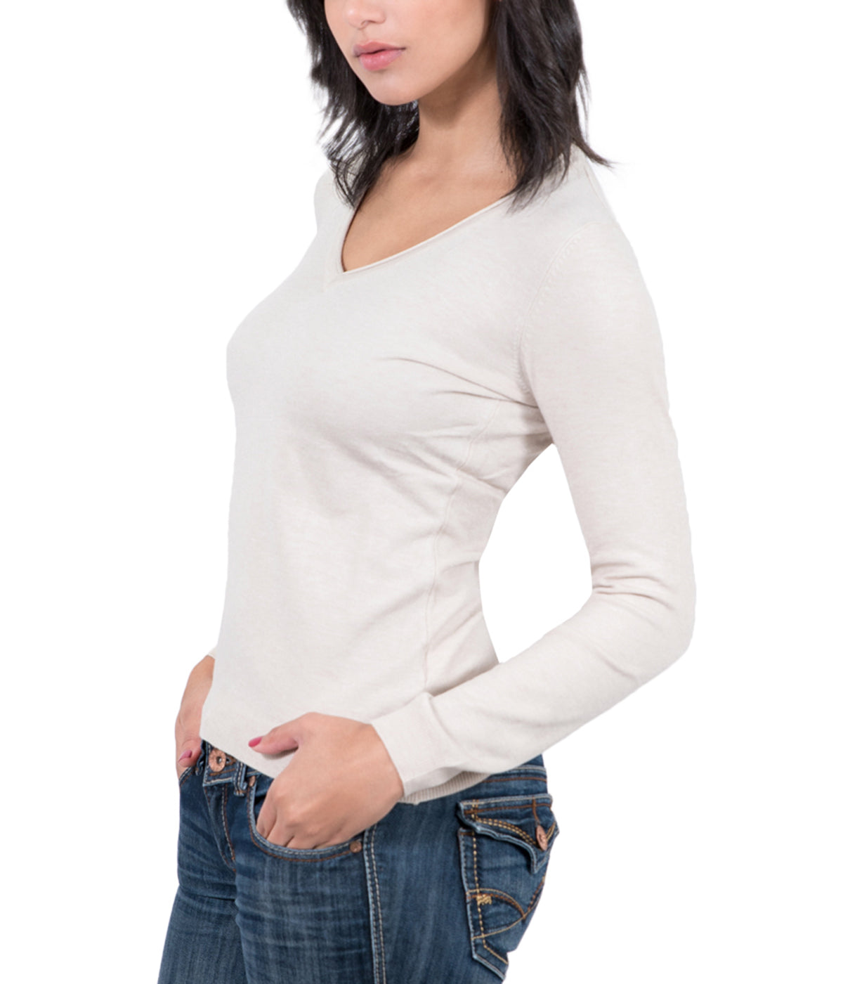 Real Cashmere Beige V-Neck Cashmere Blend WomensSweater – Bluefly