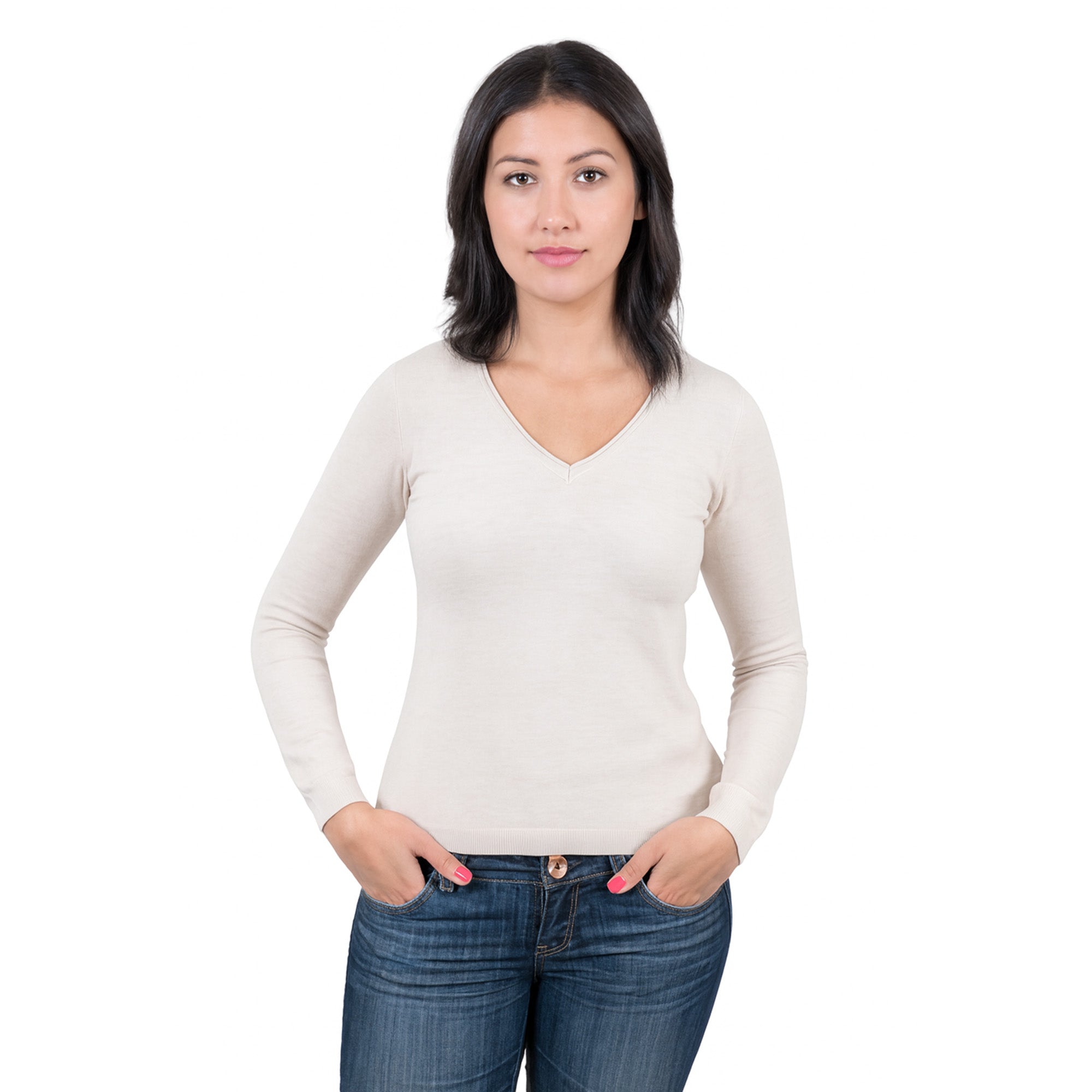 Real Cashmere Beige V-Neck Cashmere Blend WomensSweater – Bluefly