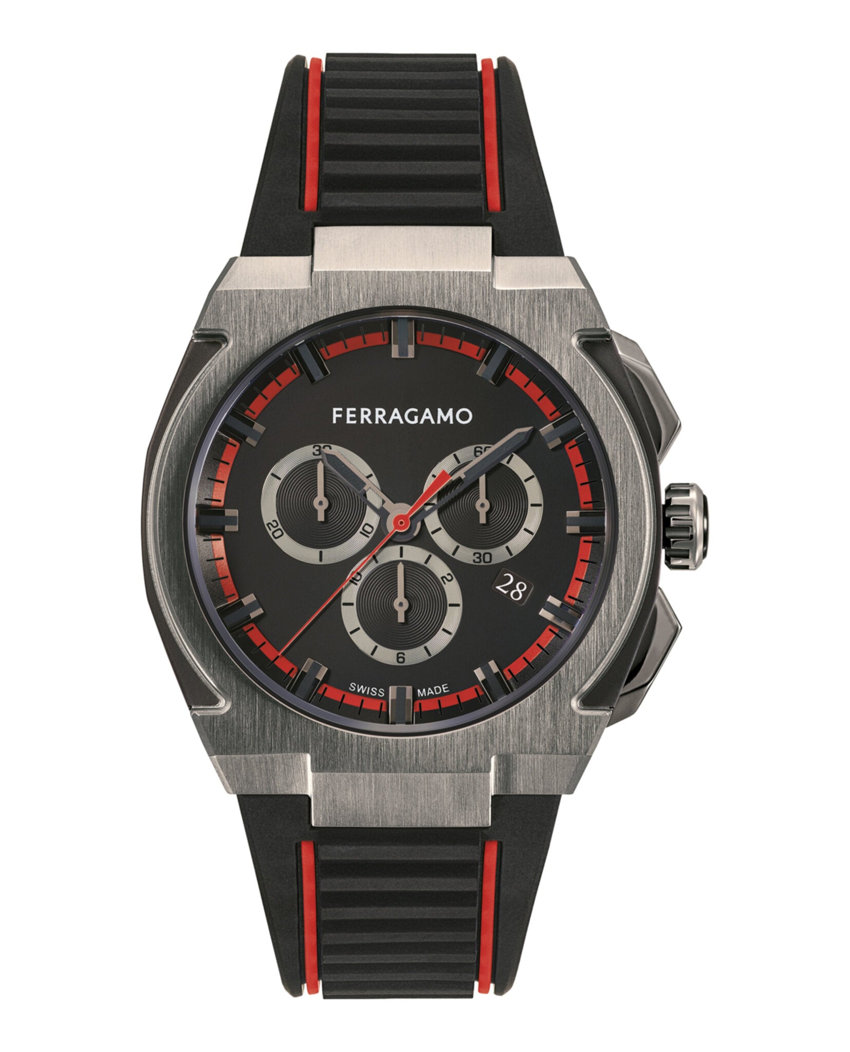 Ferragamo Mens Ferragamo Supreme Chrono Gun 43mm Strap Fashion Watch ...