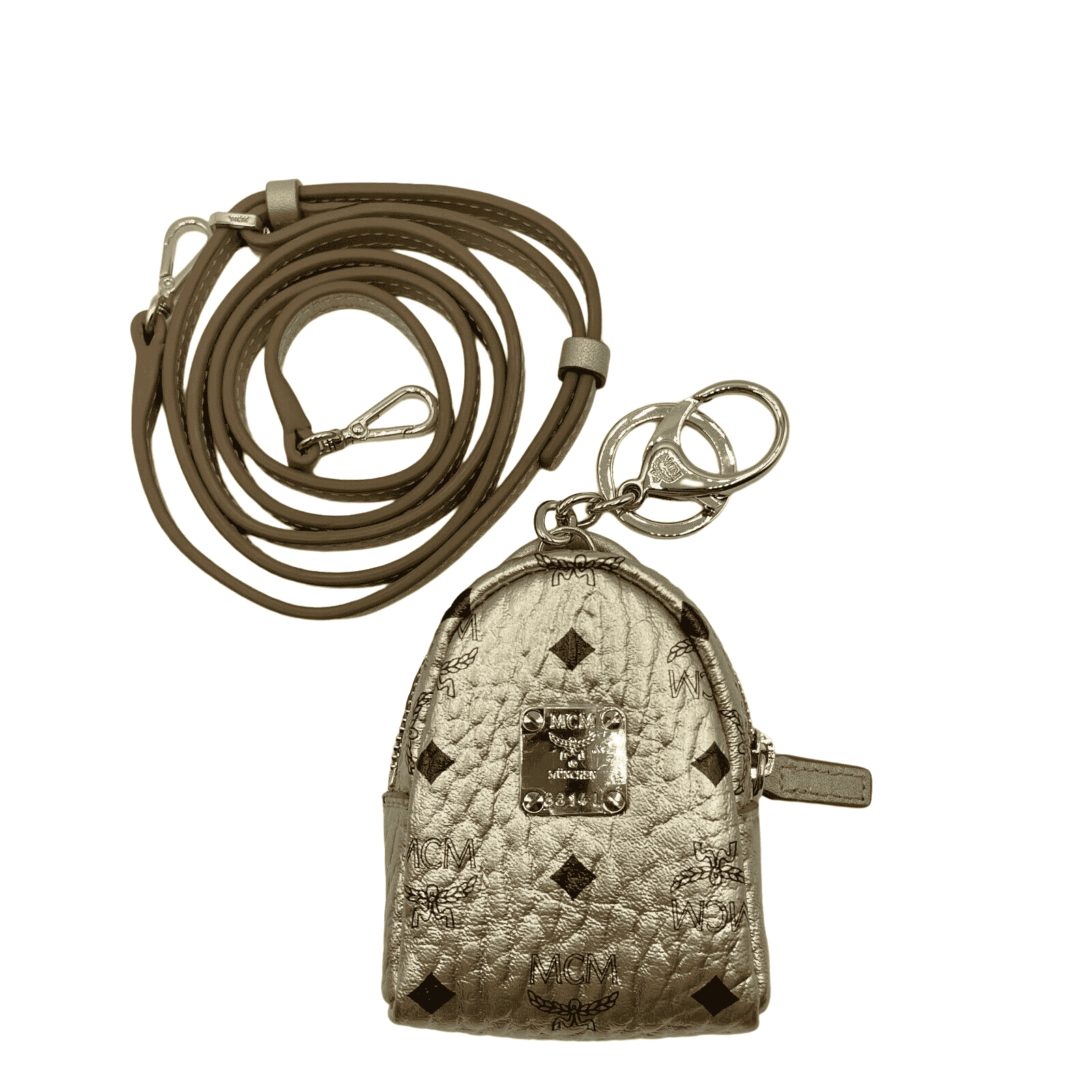 MCM Berlin Gold Visetos Charm Key Ring Mini Crossbody Bag – Bluefly